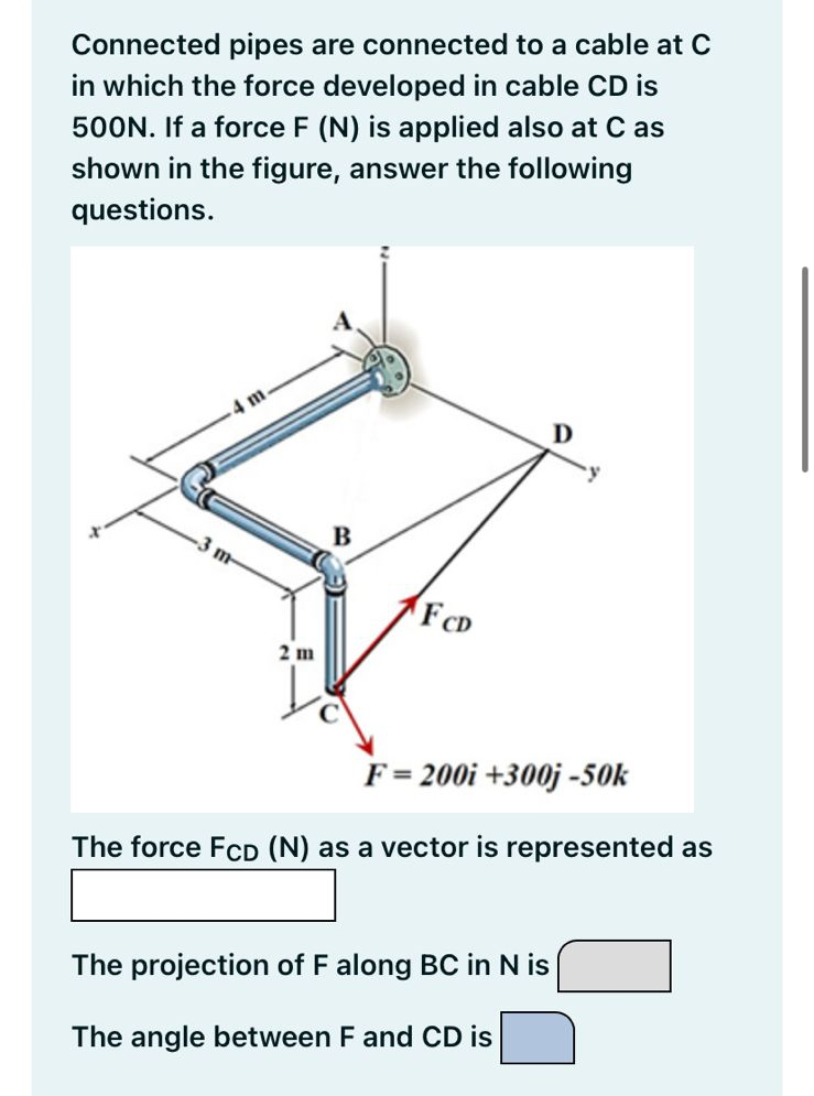 Solved Connected pipes are connected to a cable at C in | Chegg.com