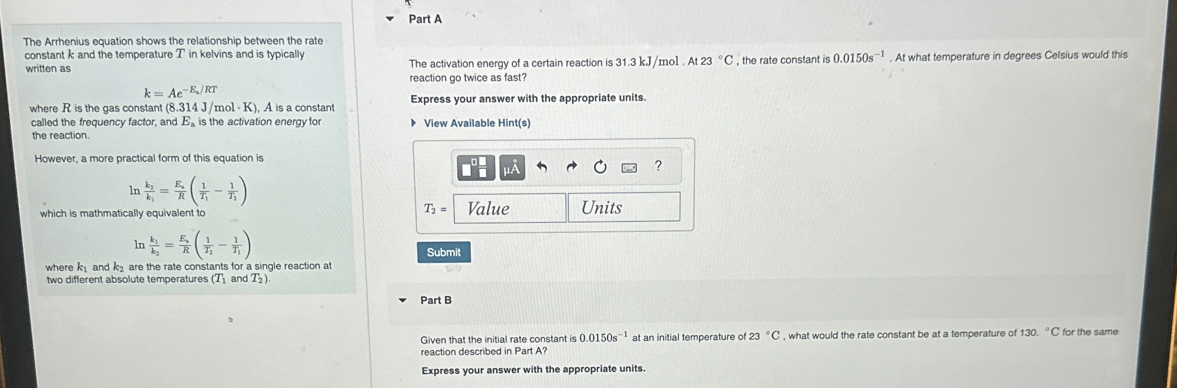 Solved The Arrhenius equation shows the relationship between | Chegg.com