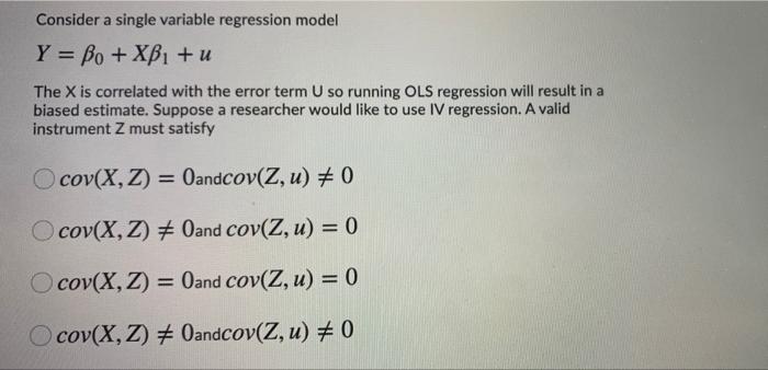 Solved Consider a single variable regression model Y = Bo + | Chegg.com
