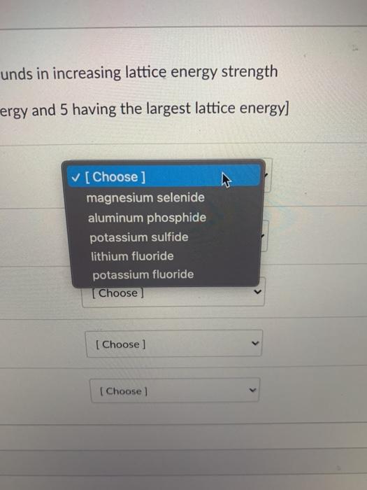 Solved Order the following ionic compounds in increasing | Chegg.com
