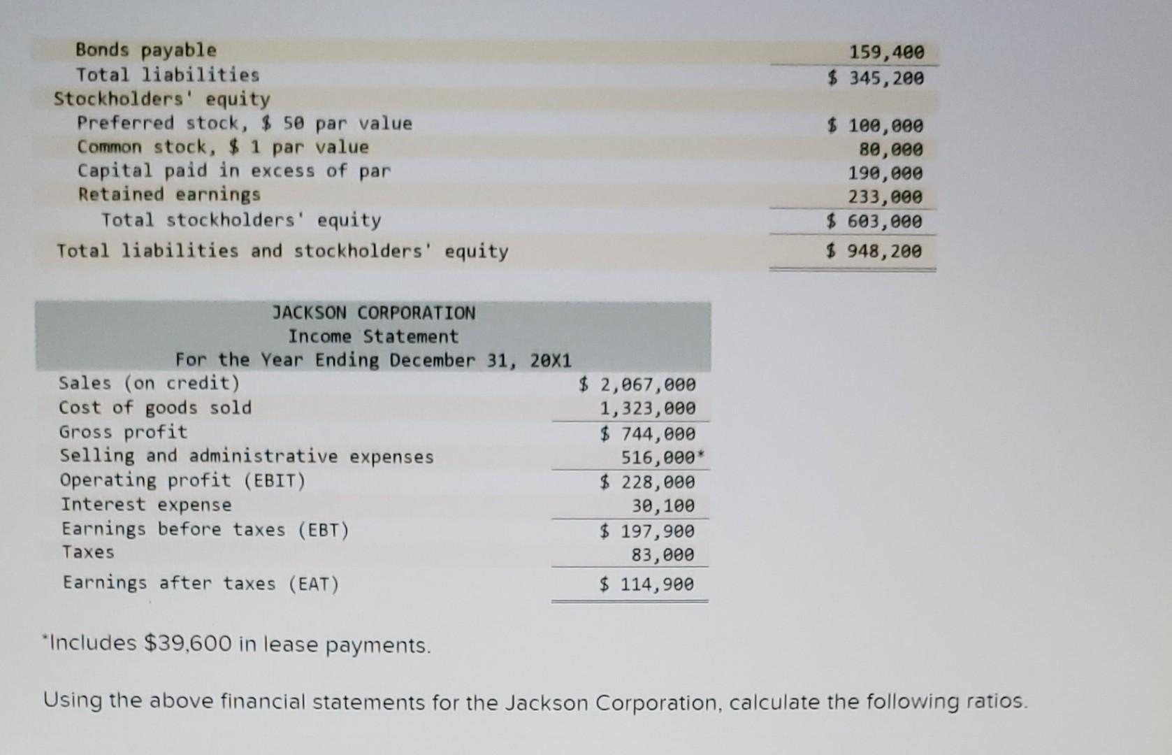 Solved Using the financial statements for the Jackson | Chegg.com