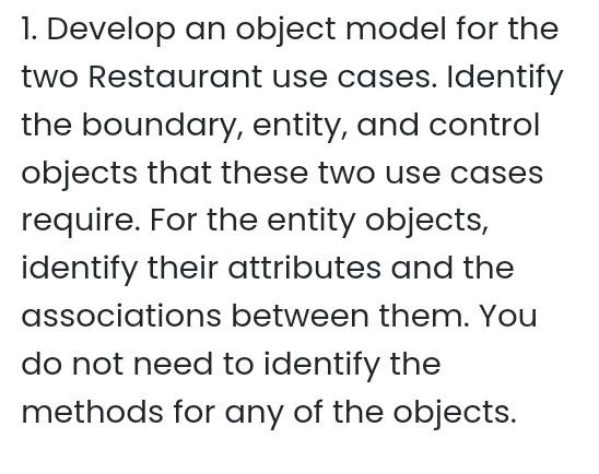 Solved 1. Develop an object model for the two Restaurant use | Chegg.com