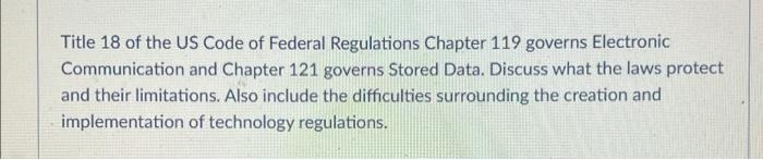 Solved Title 18 of the US Code of Federal Regulations | Chegg.com