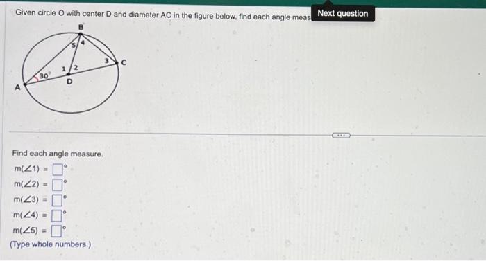 Solved Given circle O with center D and diameter AC in the | Chegg.com