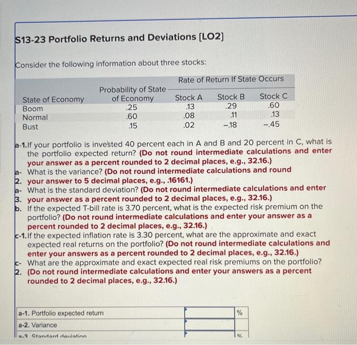 Solved S13-23 Portfolio Returns and Deviations [LO2] | Chegg.com