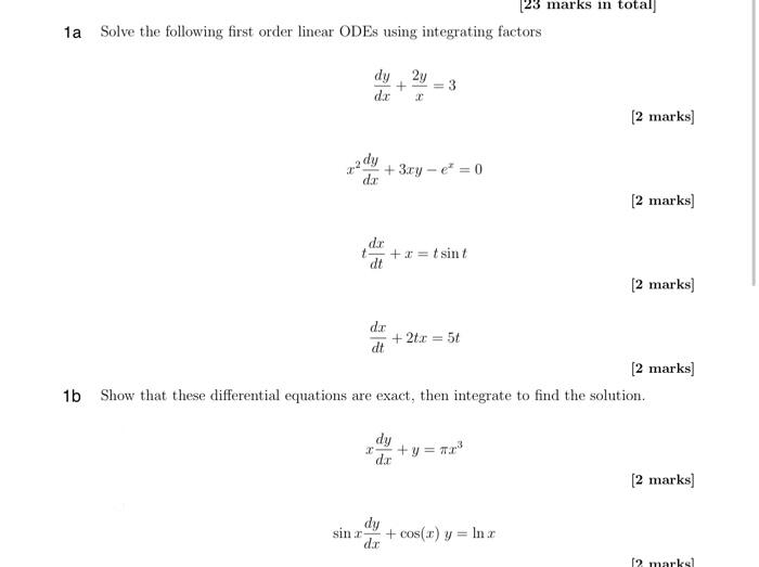 Solved 1a Solve The Following First Order Linear Odes Using
