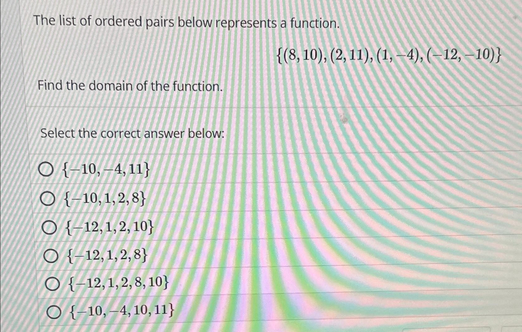 Solved The list of ordered pairs below represents a | Chegg.com