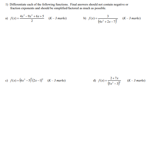 Solved Differentiate each of the following functions. Final | Chegg.com