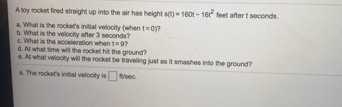 Solved A toy rocket fired straight up into the air has | Chegg.com