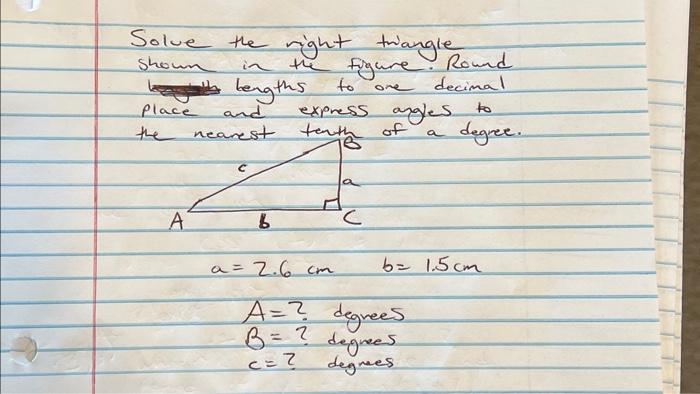 Solved Solve the right twangle shoun in the fighre. Round | Chegg.com