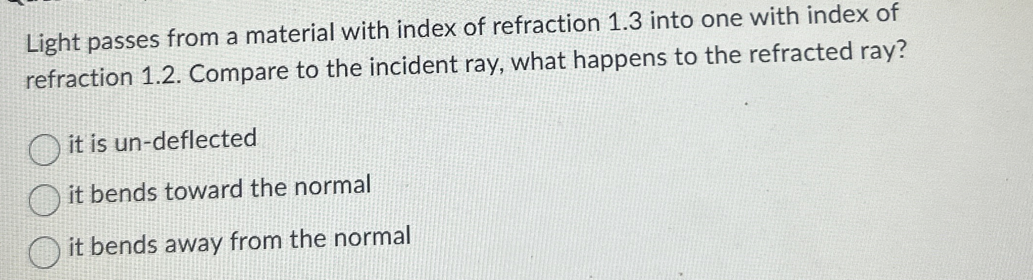 Solved Light passes from a material with index of refraction | Chegg.com
