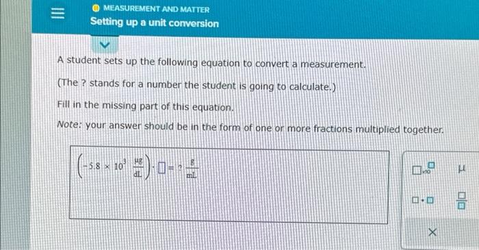 Solved ||| MEASUREMENT AND MATTER Setting up a unit | Chegg.com