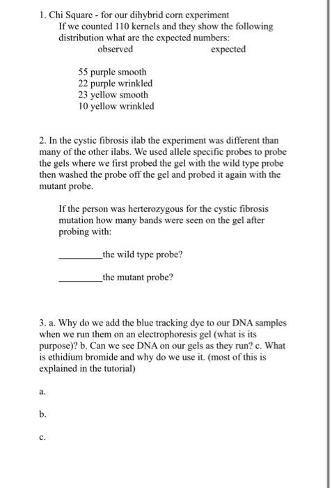 Solved 1. Chi Square - for our dihybrid corn experiment If | Chegg.com