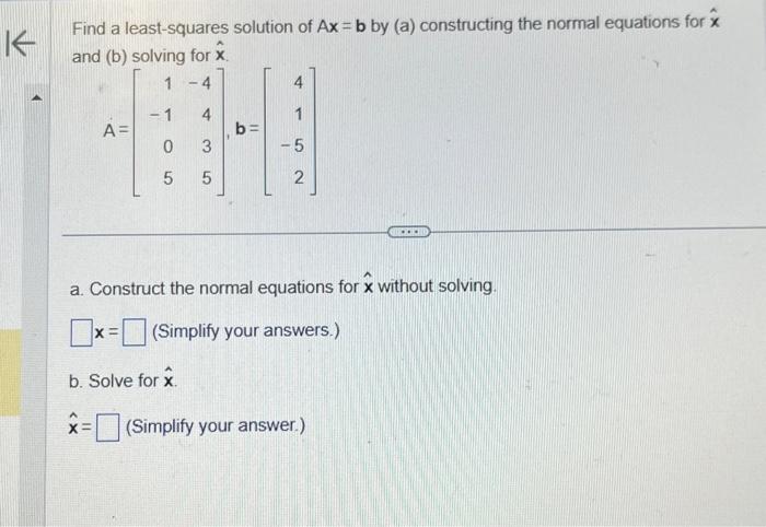 Solved Find a least-squares solution of Ax=b by (a) | Chegg.com