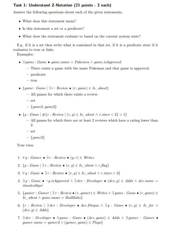 Task 1: Understand Z-Notation (21 points - 3 each) | Chegg.com