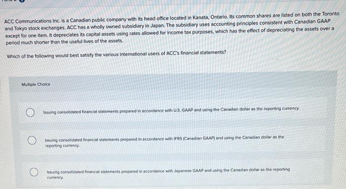 Solved ACC Communications Inc. is a Canadian public company | Chegg.com