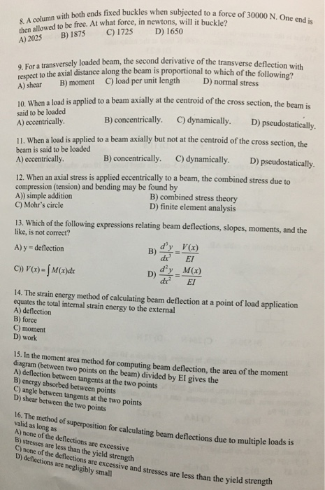 Solved 8 A column with both ends fixed buckles when | Chegg.com