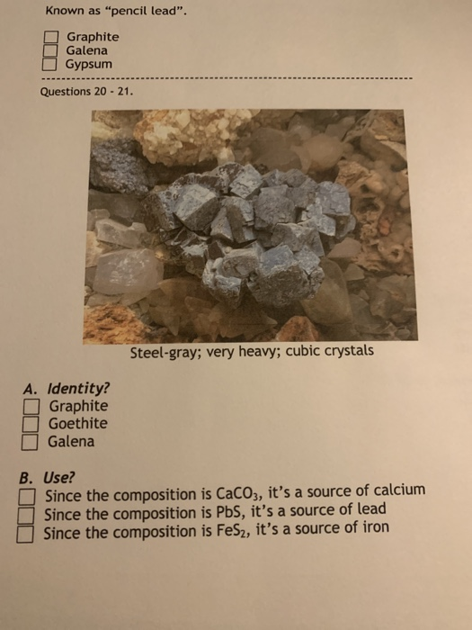 Solved known as "pencil lead". Graphite Galena Gypsum | Chegg.com