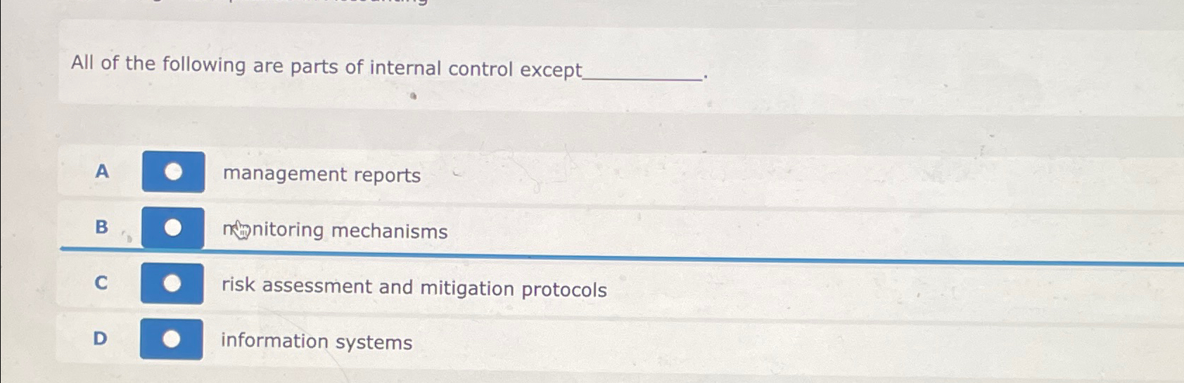 All of the following are parts of internal control | Chegg.com