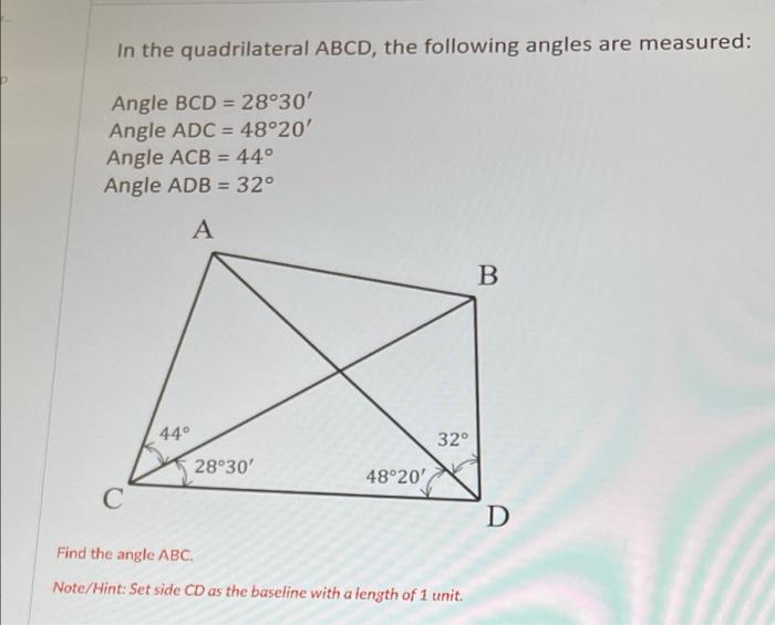 Solved In the quadrilateral ABCD, the following angles are | Chegg.com