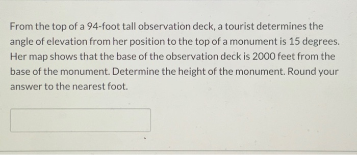 Solved From the top of a 94-foot tall observation deck, a | Chegg.com