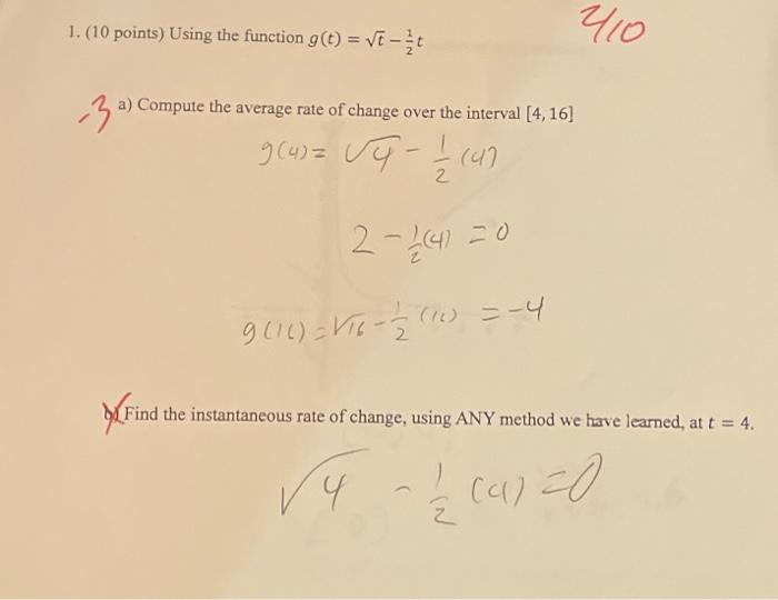 Solved 0 points) Using the function g(t)=t−21t 3 a) Compute | Chegg.com