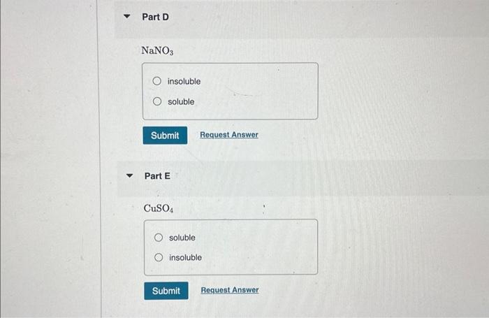 Solved K2SiO3 insoluble soluble Part B MgCl2 soluble | Chegg.com
