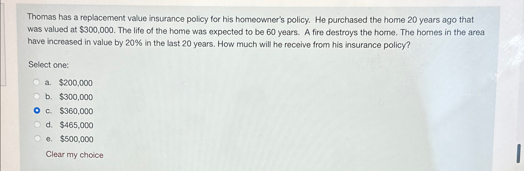 Solved Thomas has a replacement value insurance policy for | Chegg.com