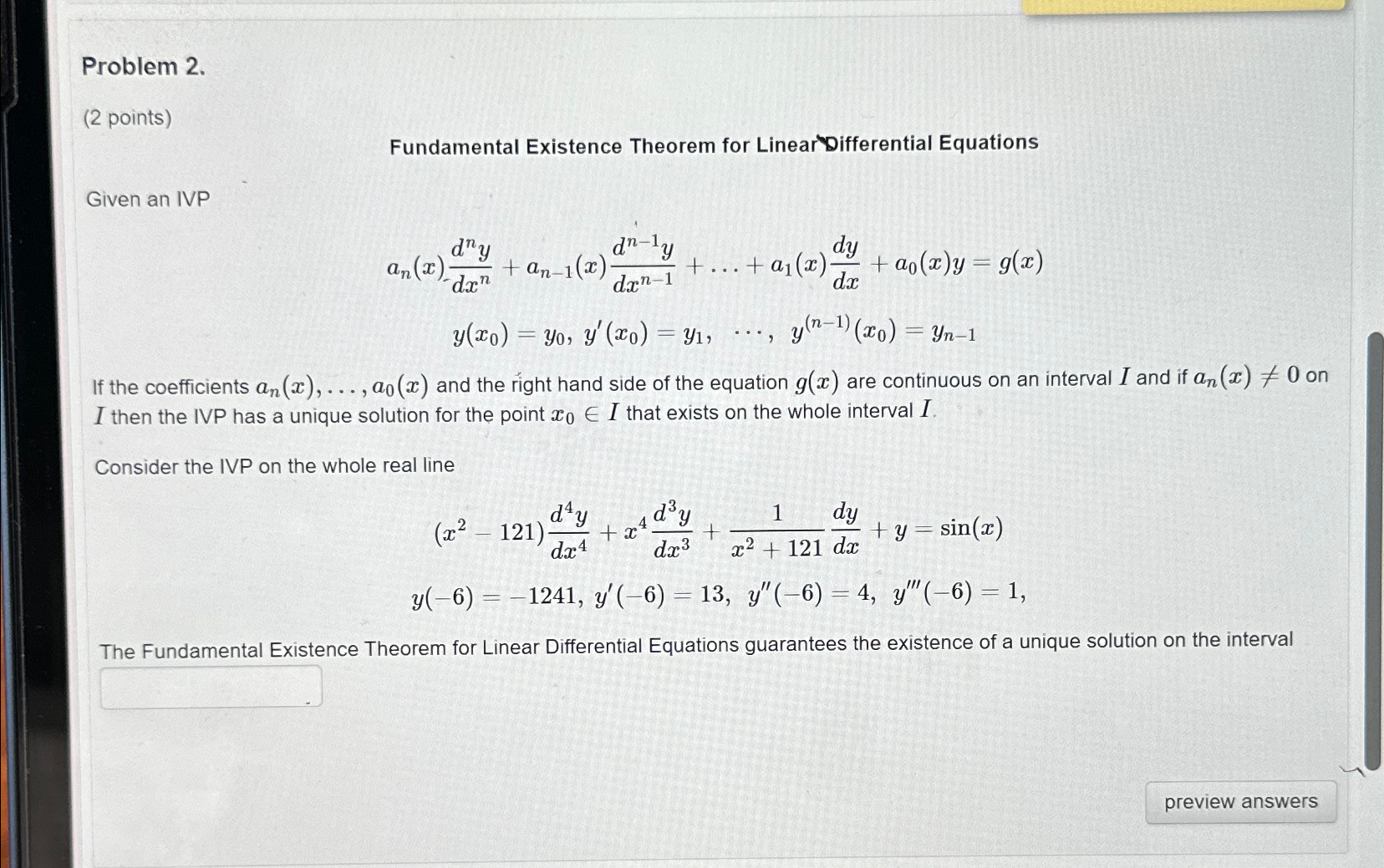 Solved Problem 2 2 ﻿points Fundamental Existence Theorem