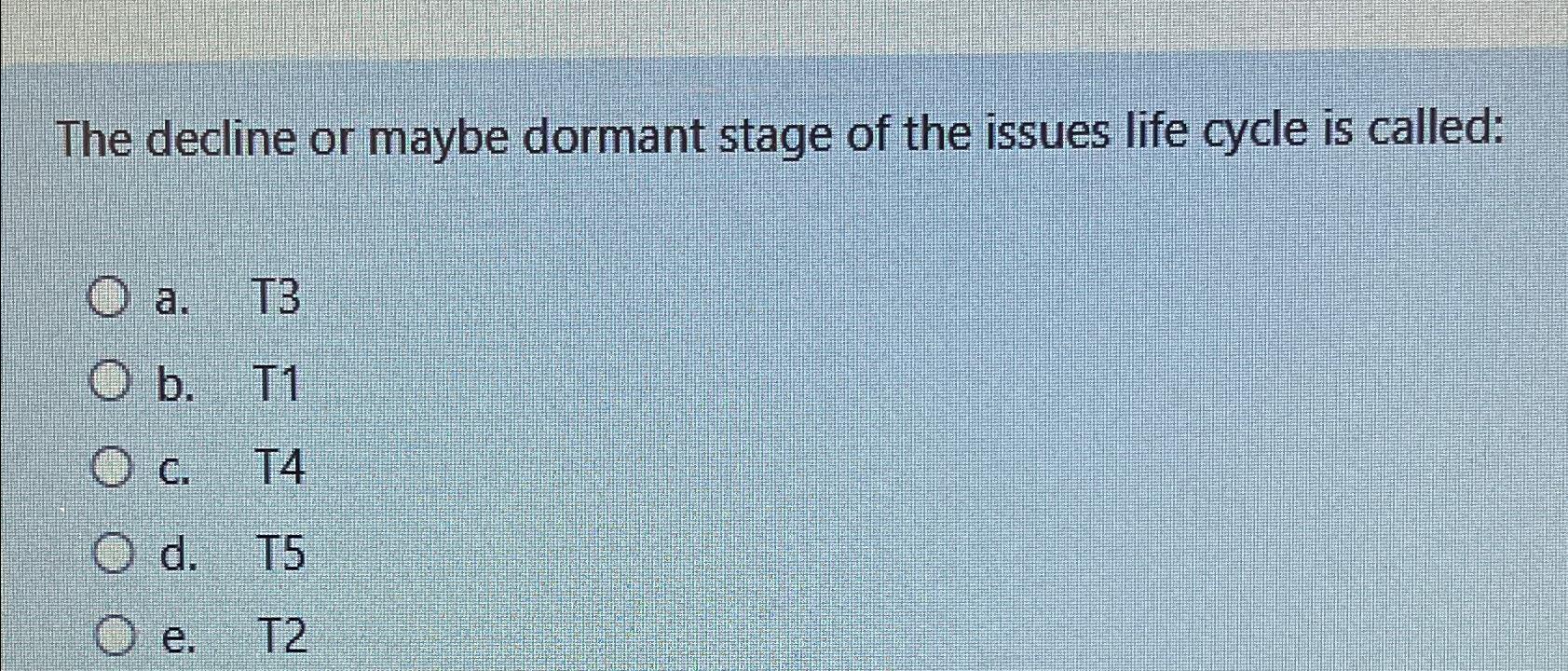 Solved The decline or maybe dormant stage of the issues life | Chegg.com