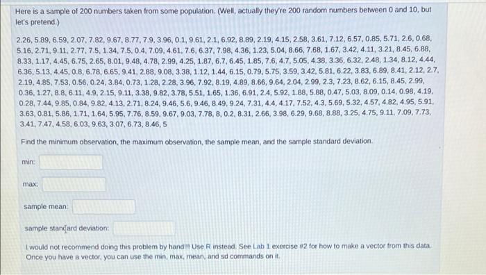 Solved Here is a sample of 200 numbers taken from some | Chegg.com