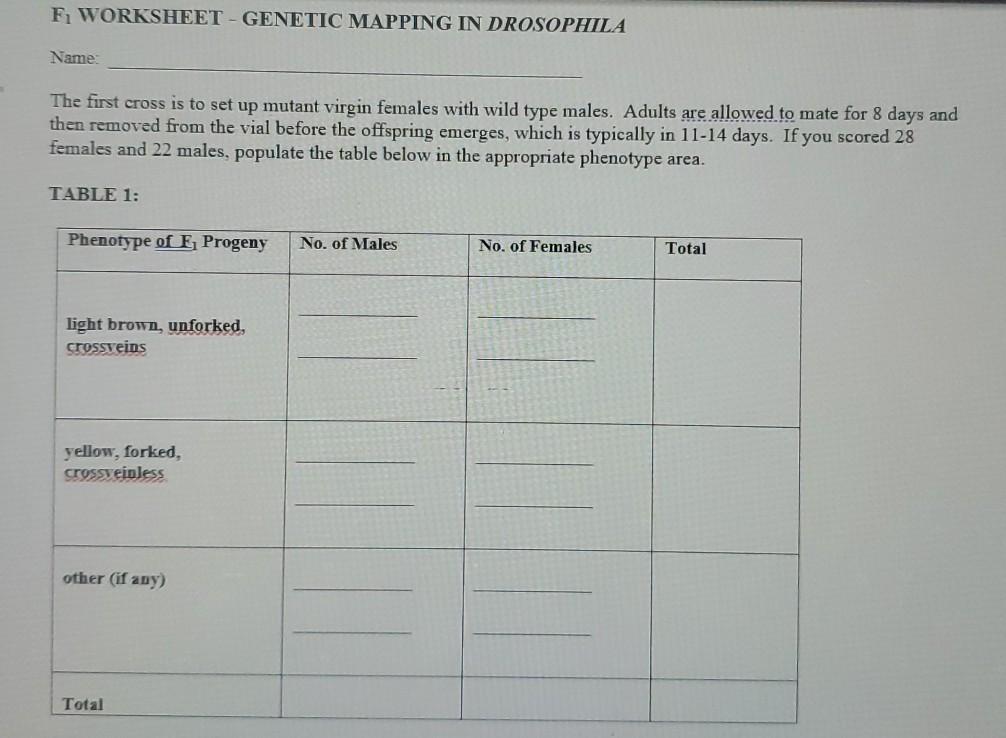 Solved F, WORKSHEET - GENETIC MAPPING IN DROSOPHILA Name: | Chegg.com