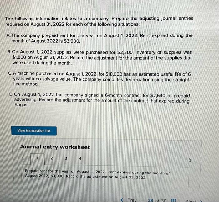 Solved Journal entry worksheet Prepaid rent for the year on | Chegg.com