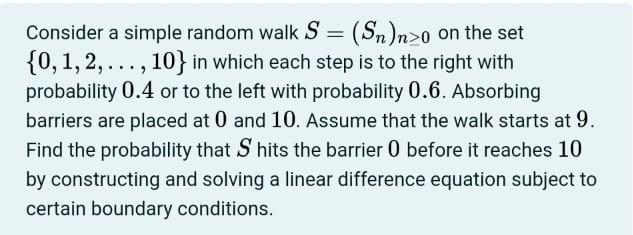 Solved Consider a simple random walk S=(Sn)n≥0 on the set | Chegg.com
