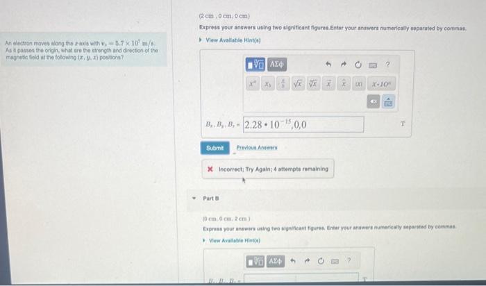 Solved (2 cm,0 cm,0 cm) Express yout answers using two | Chegg.com