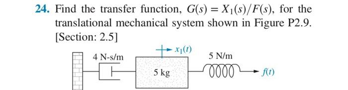 Solved 24. Find the transfer function, G(s)=X1(s)/F(s), for | Chegg.com