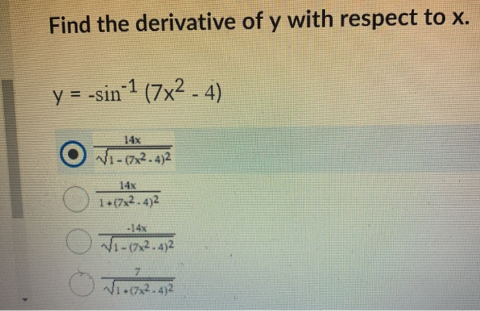 Solved Find the derivative of y with respect to x. y = | Chegg.com