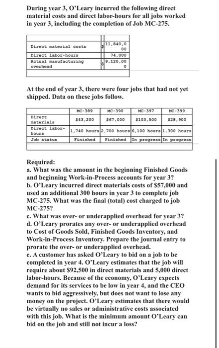 Solved O'Leary Corporation manufactures special purpose | Chegg.com