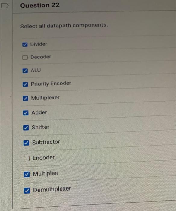 Solved Question 22 Select all datapath components. Divider | Chegg.com