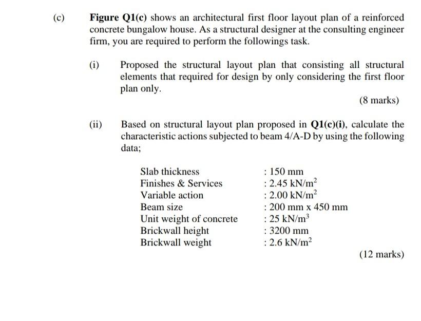 Solved (c) Figure Q1(c) shows an architectural first floor | Chegg.com