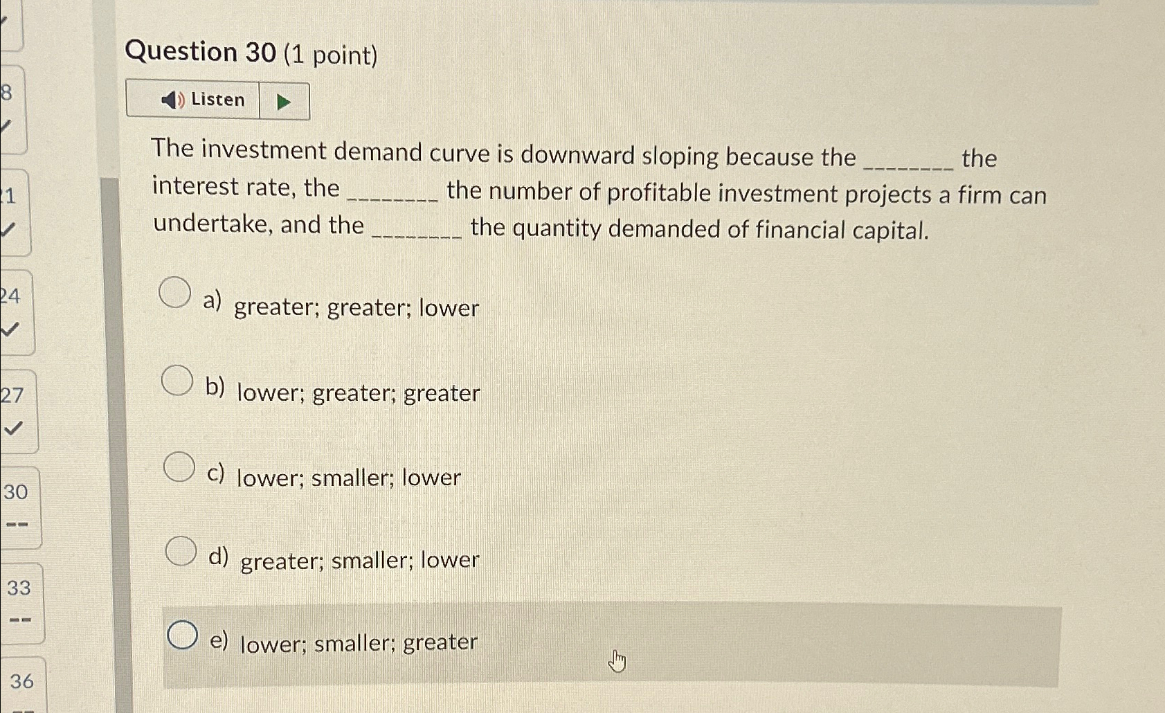 Solved Question 30 (1 ﻿point)ListenThe investment demand | Chegg.com