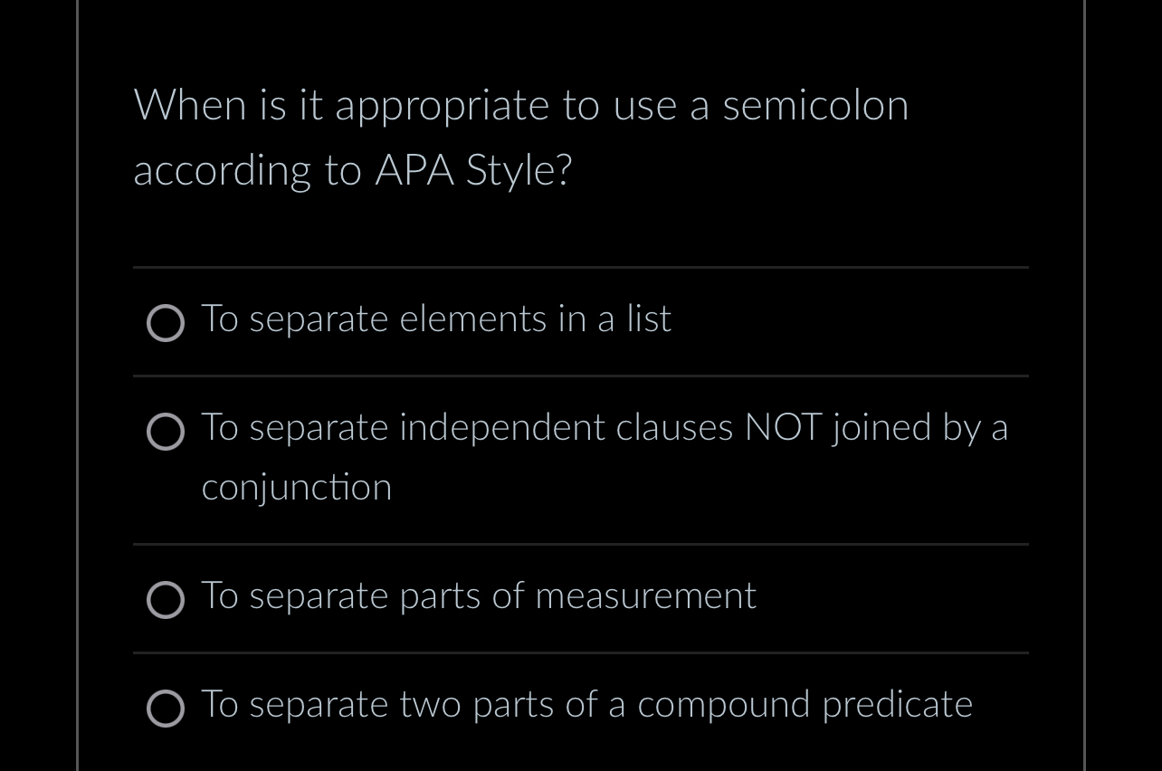 Solved When is it appropriate to use a semicolon according | Chegg.com