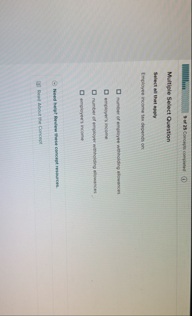 Solved 9 ﻿of 25 ﻿Concepts completedMultiple Select | Chegg.com
