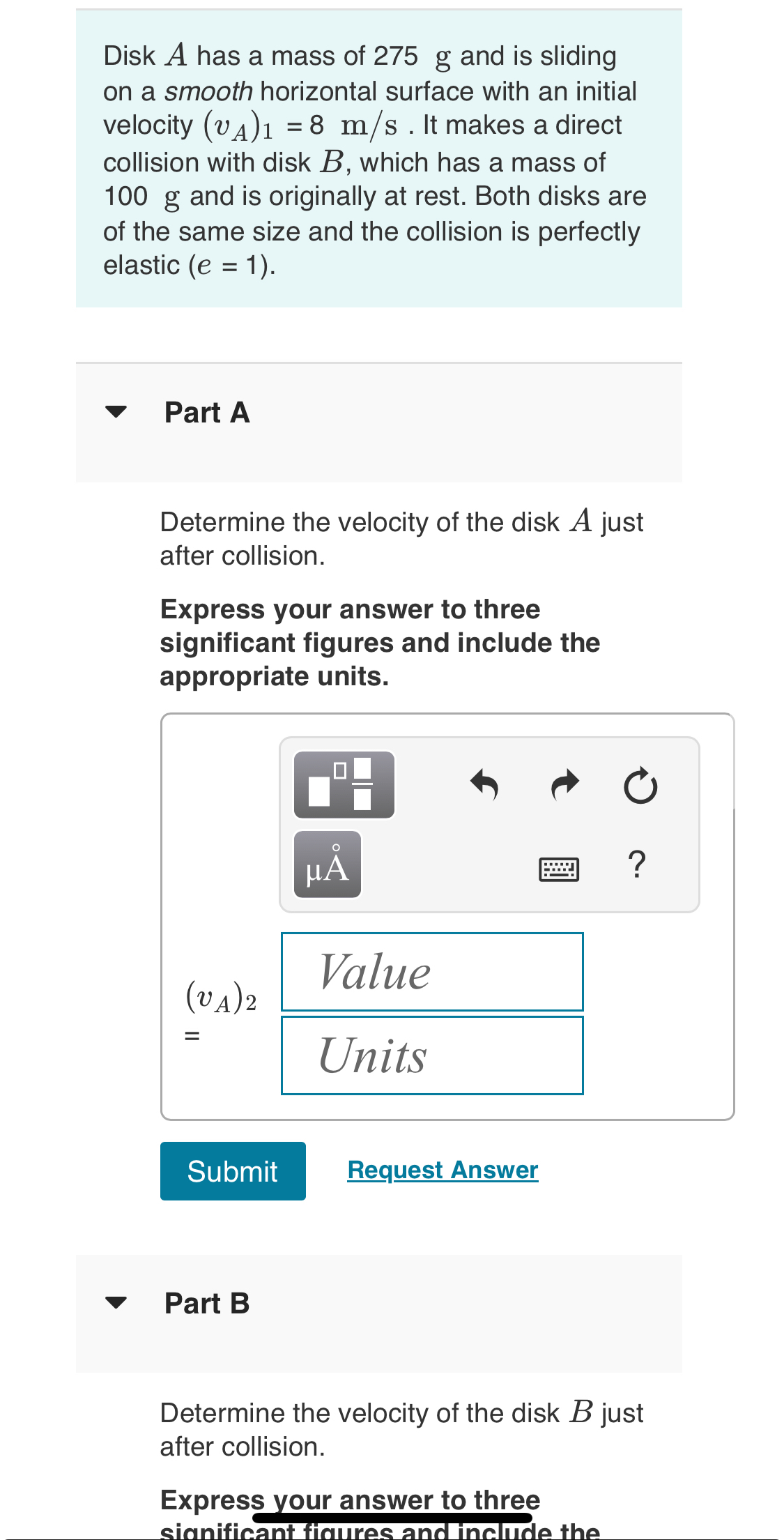 Solved Disk A has a mass of 275 ﻿g and is sliding on a | Chegg.com