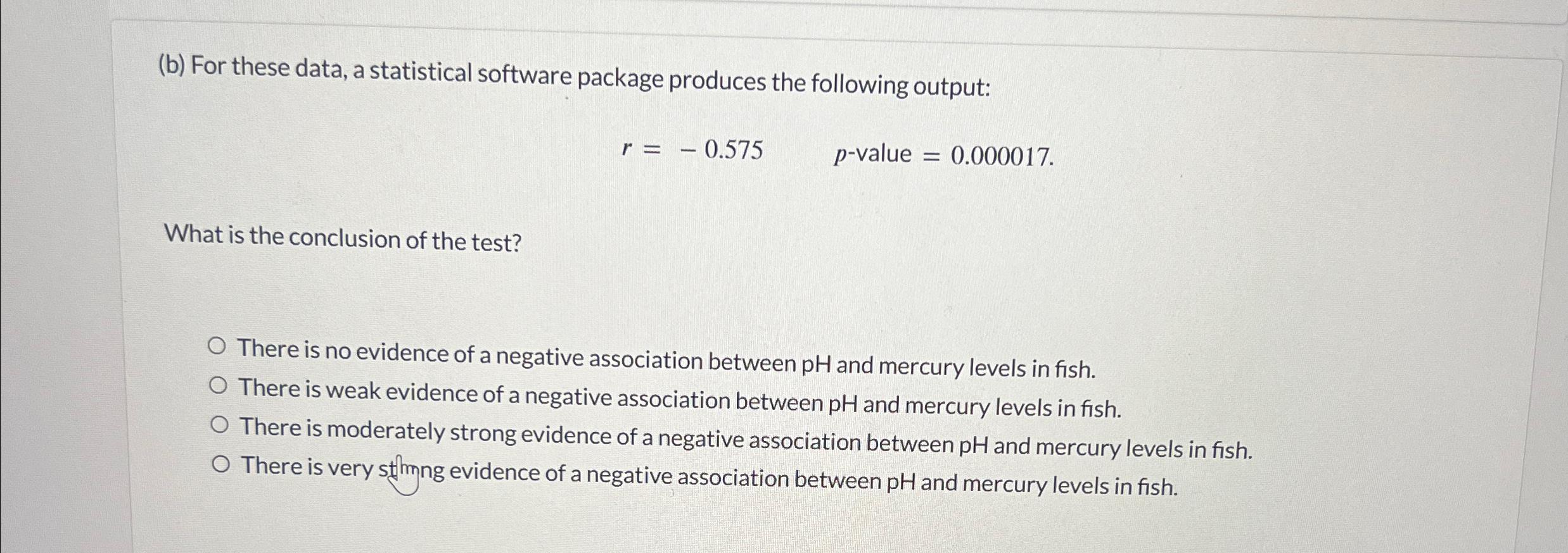 Solved (b) ﻿For these data, a statistical software package | Chegg.com