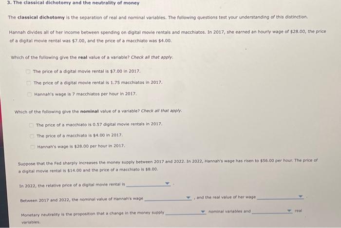 Solved 3. The classical dichotomy and the neutrality of | Chegg.com