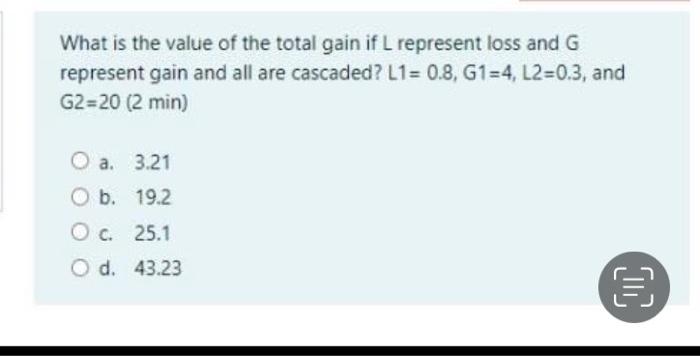 Solved What is the value of the total gain if L represent | Chegg.com