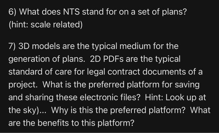 Solved 6) What does NTS stand for on a set of plans? (hint: | Chegg.com