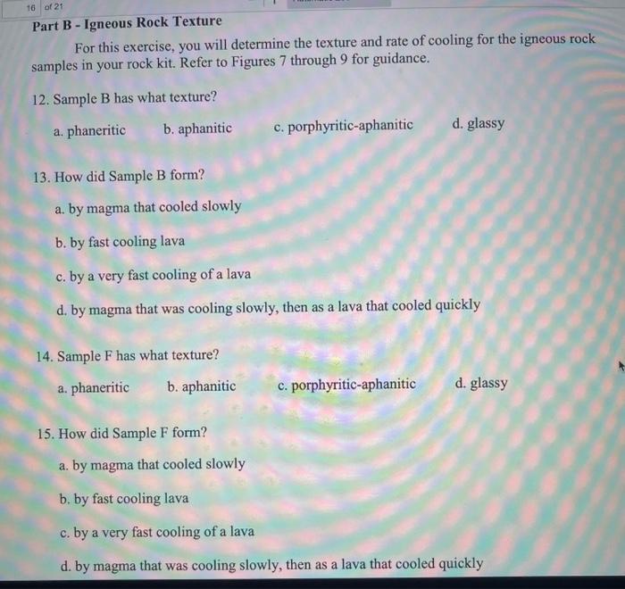 Part B Igneous Rock Texture For This Exercise 7462