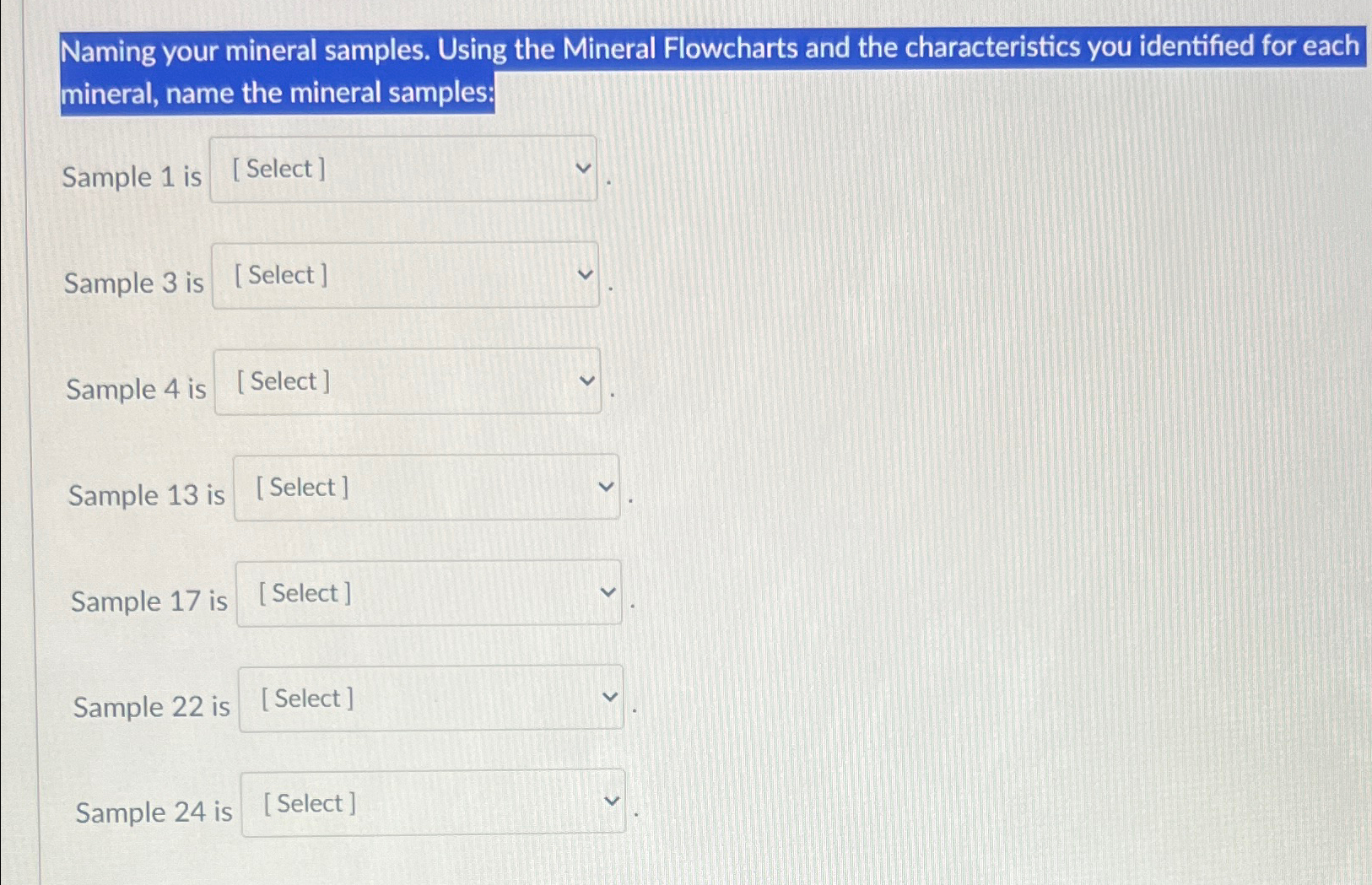 Solved Naming your mineral samples. Using the Mineral | Chegg.com